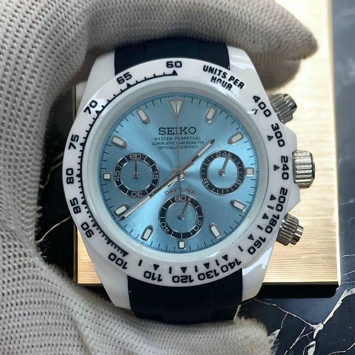 Seiko Seiko Mod Daytona Ice Blue Dial Rubber Strap luxury Watch | Grailed
