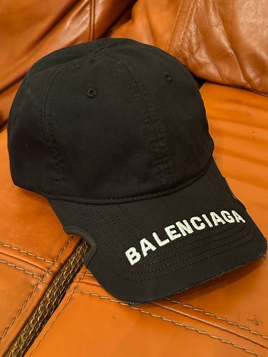 Balenciaga Balenciaga Notch distressed Baseball Cap Black Size L | Grailed