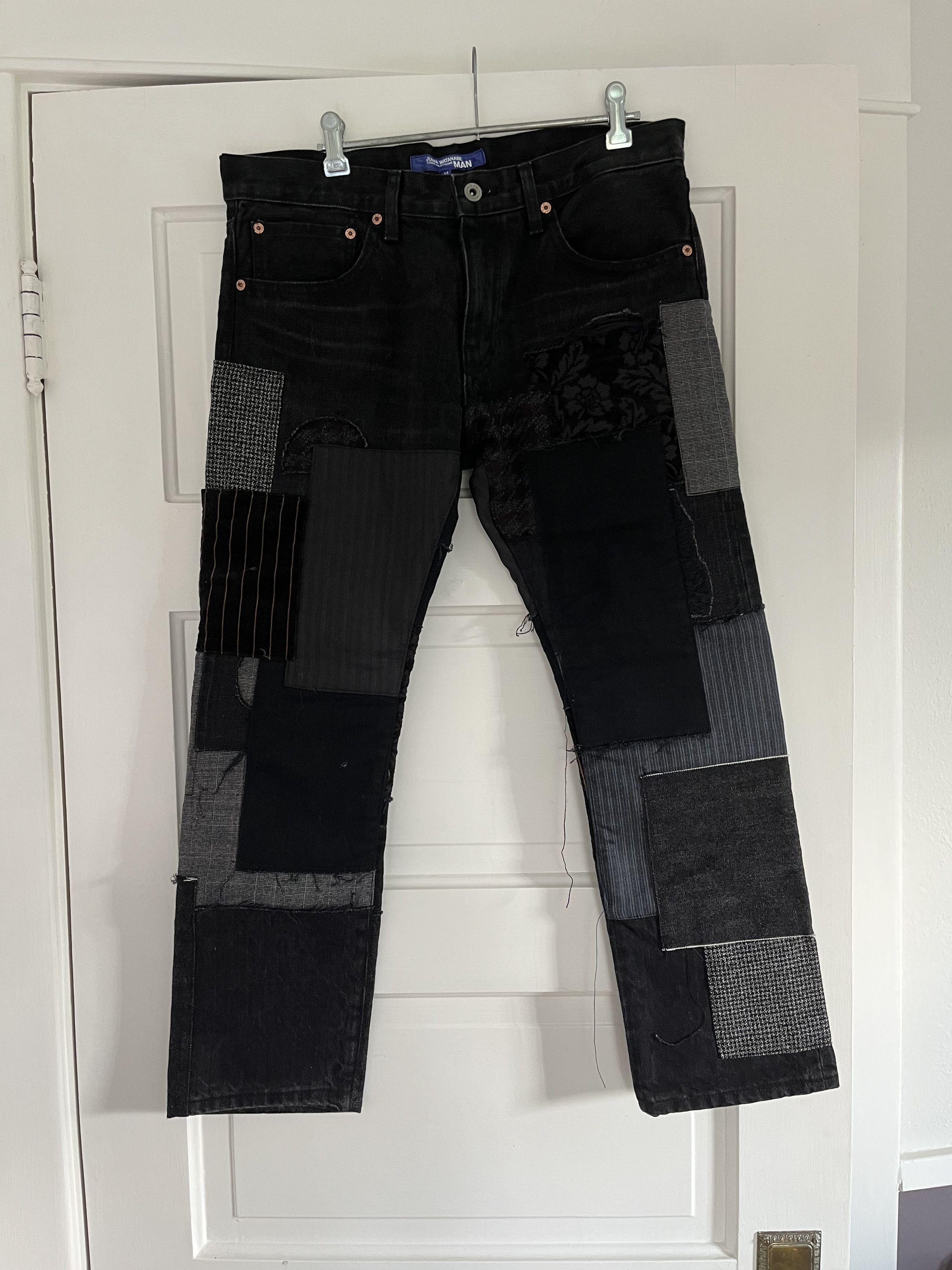 Junya Watanabe Patchwork Black Cropped Denim | Grailed