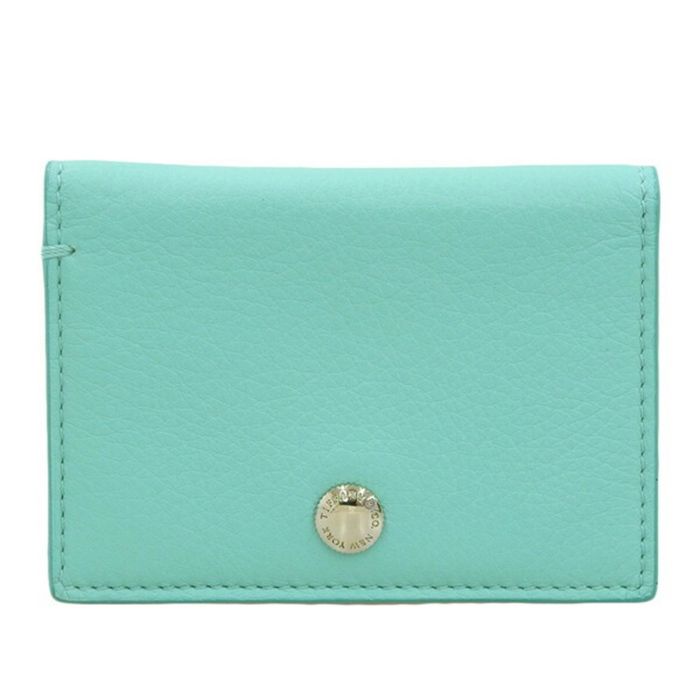 Tiffany & Co. TIFFANY Leather Vertical Fold Bifold Card Case Blue ...