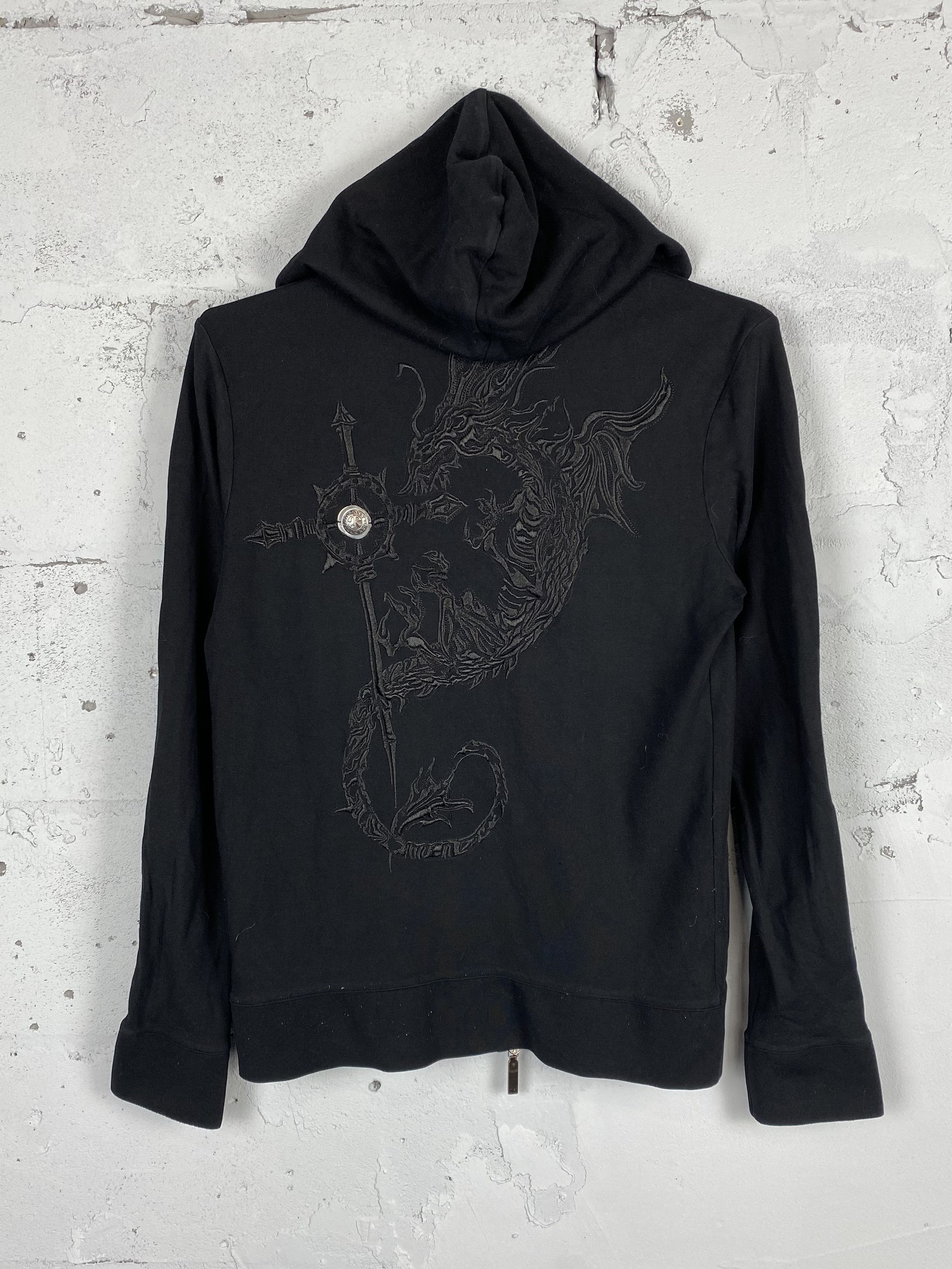 Archival Clothing Rick Owens Style Y2K Embroidered Dragon Zip Hoodie | Grailed