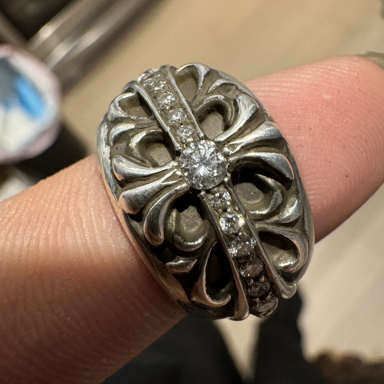 Chrome Hearts Chrome Hearts floral keeper ring with factory diamonds ...