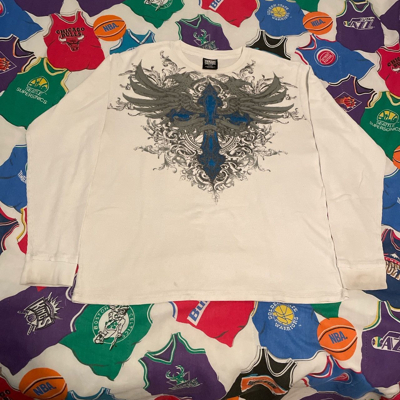 Ed Hardy Y2K MMA Elite Top Heavy Grunge Skull Wings Thermal Tee | Grailed