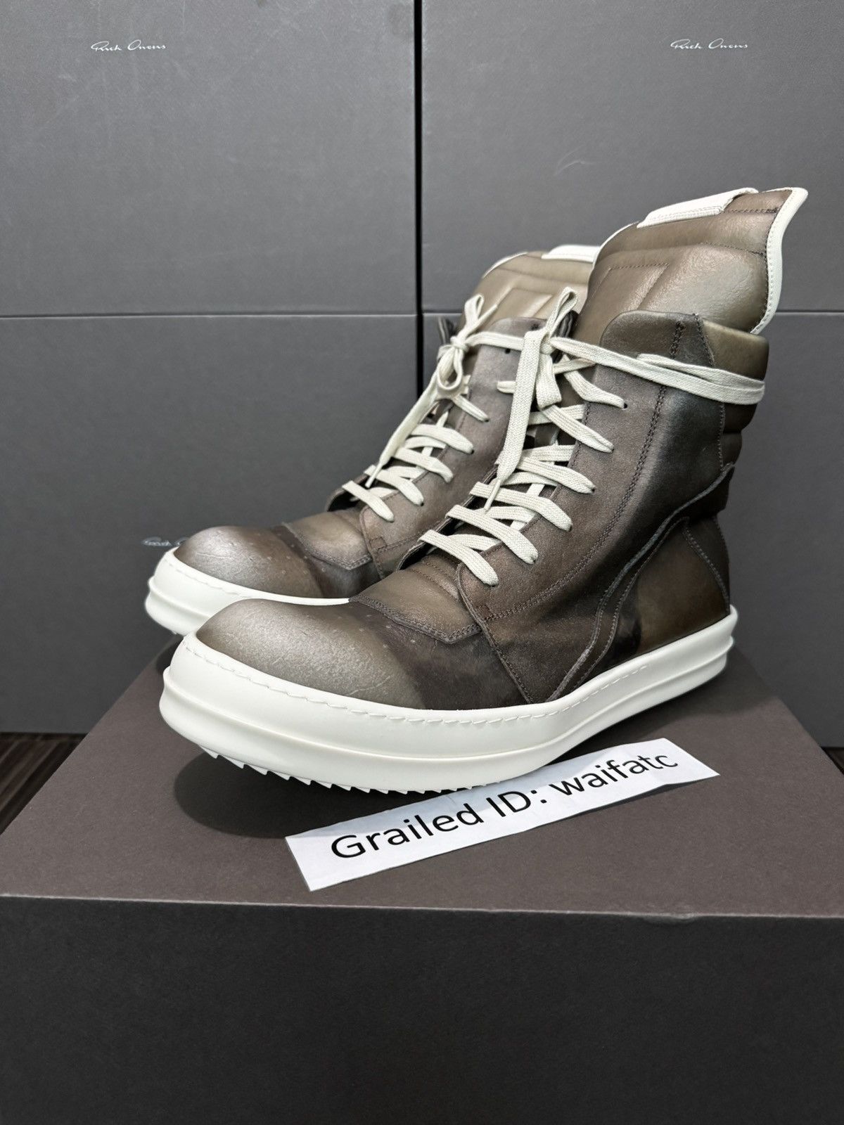 Rick Owens RICK OWENS LEATHER DUST MILK GEOBASKETS Size 44 | Grailed