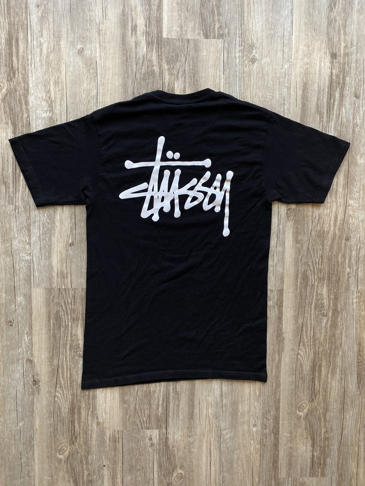 Streetwear × Stussy Stussy Stock Script Logo Essential Graphic Tshirt ...