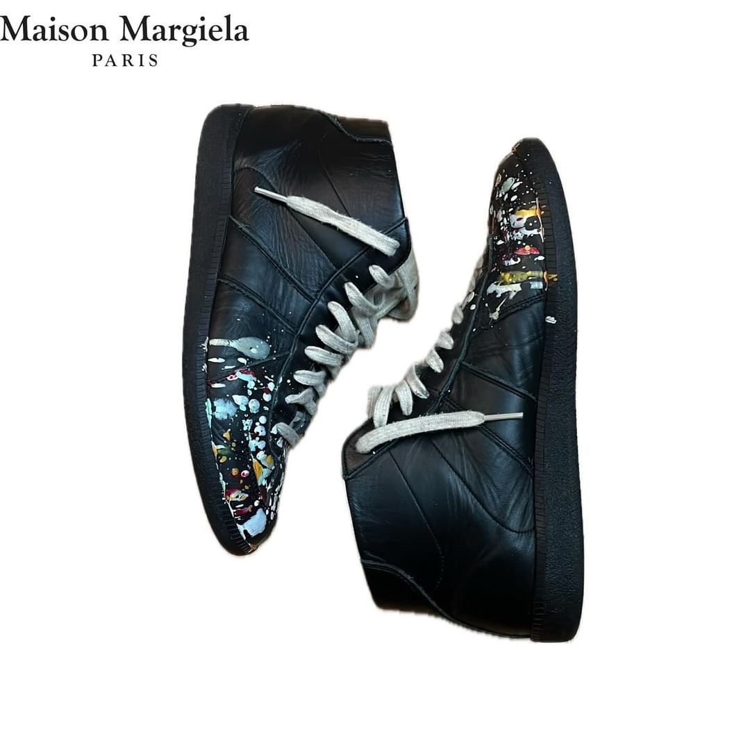Maison Margiela *sold* Maison Margiela Black Paint Splatter Hi-Top GATs ...