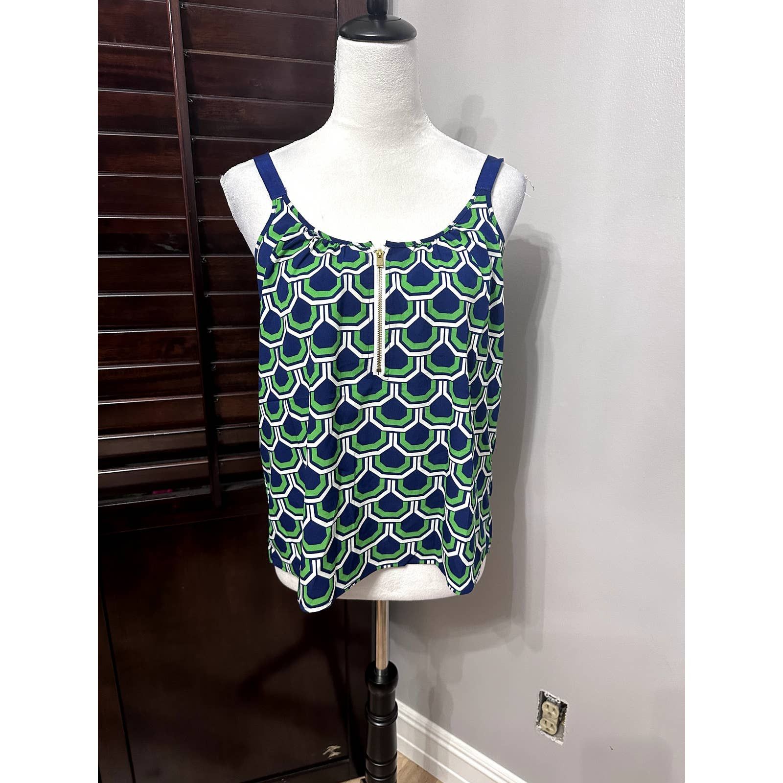 Unlisted Macbeth Collection Blouse Green Blue Geometric Scoop Neck XS ...