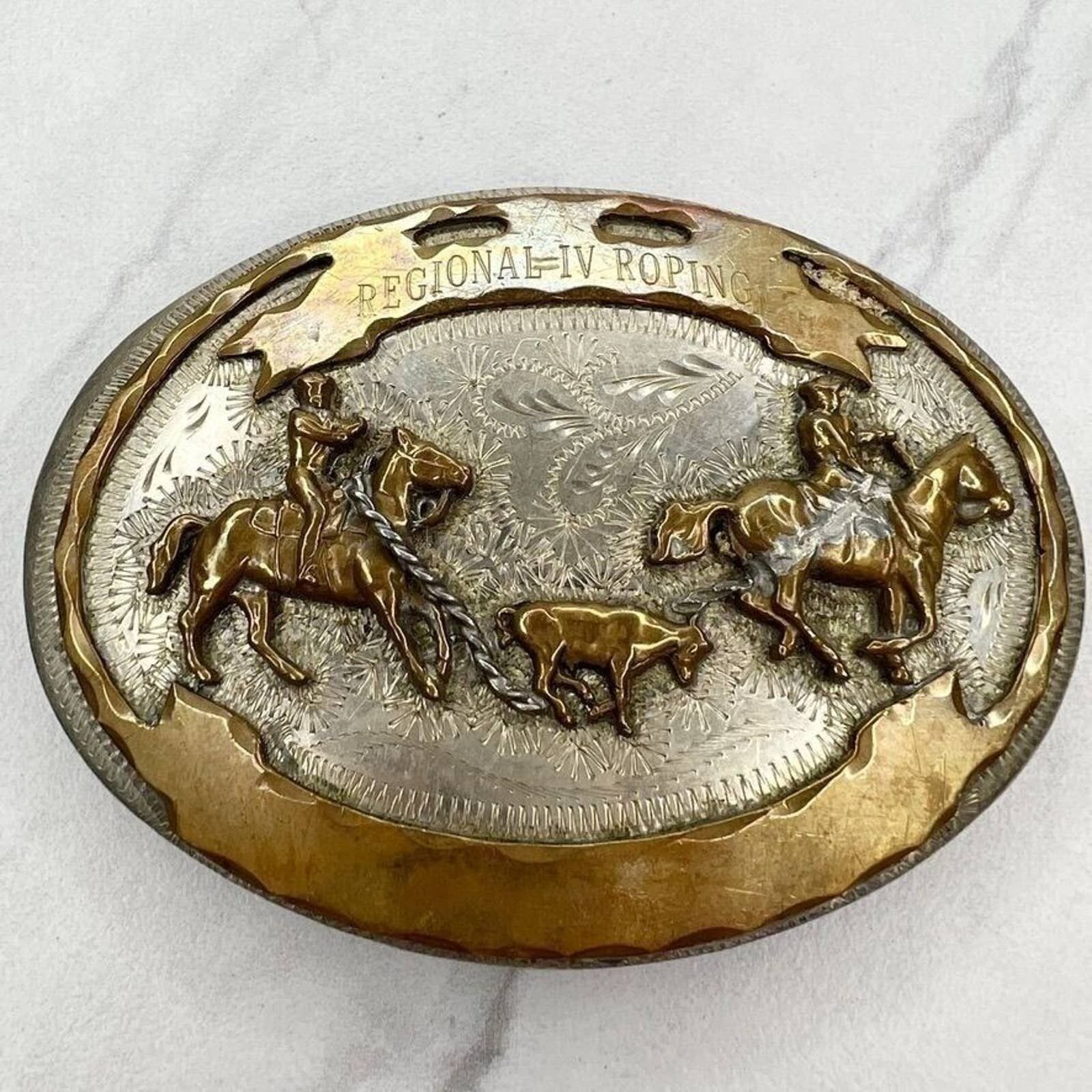 Vintage Western Flair Calf Roping German Silver Handmade Belt Buckle ...