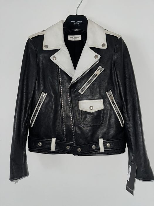Saint Laurent Paris Hedi Slimane Black White Leather Jacket | Grailed