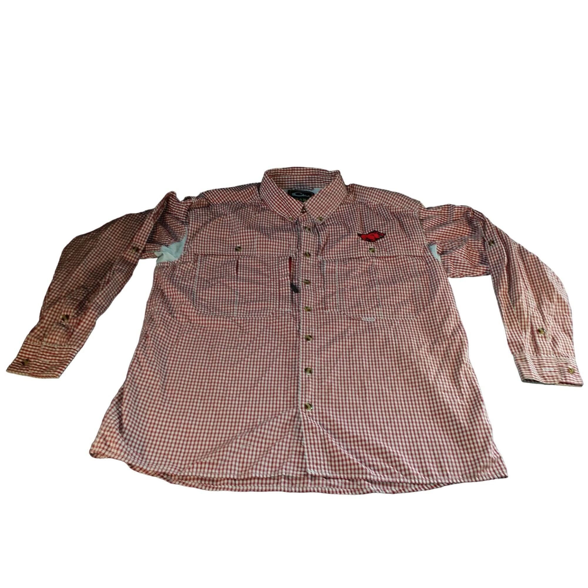 Drake Arkansas Razorbacks Fishing Button Up Shirt Men Sz M Gingham ...