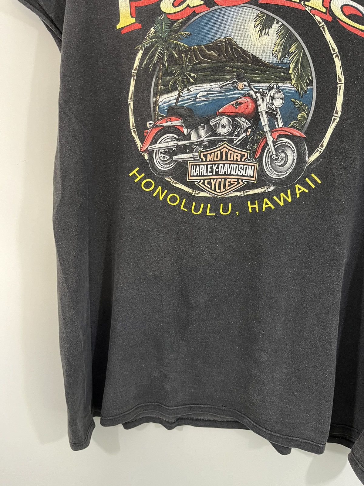 Vintage Harley Davidson Paradise Hawaii Sun Faded Thrashed Cut Off ...
