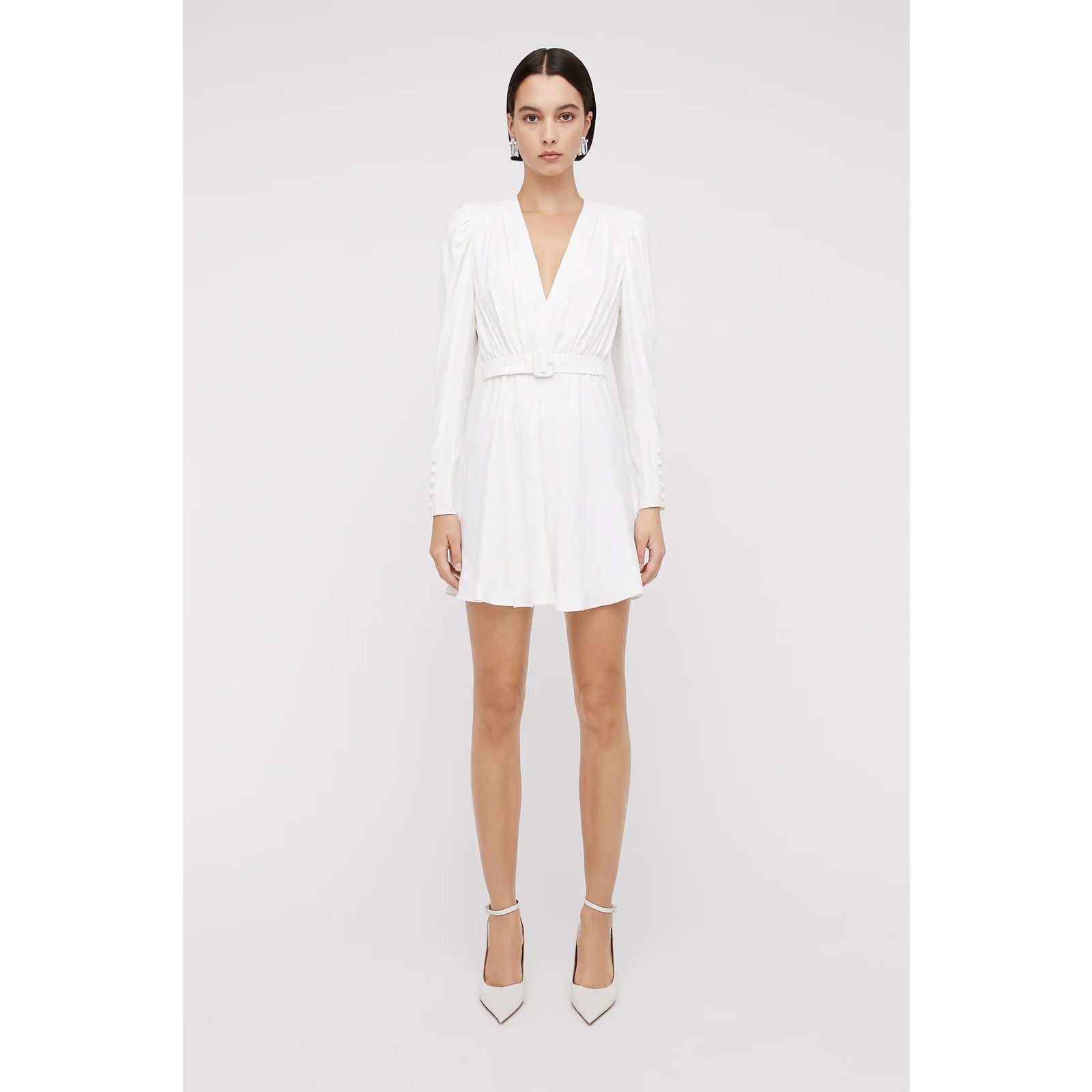 Scanlan Theodore Scanlan Theodore Jacquard Cream Long Sleeve Mini Dress ...