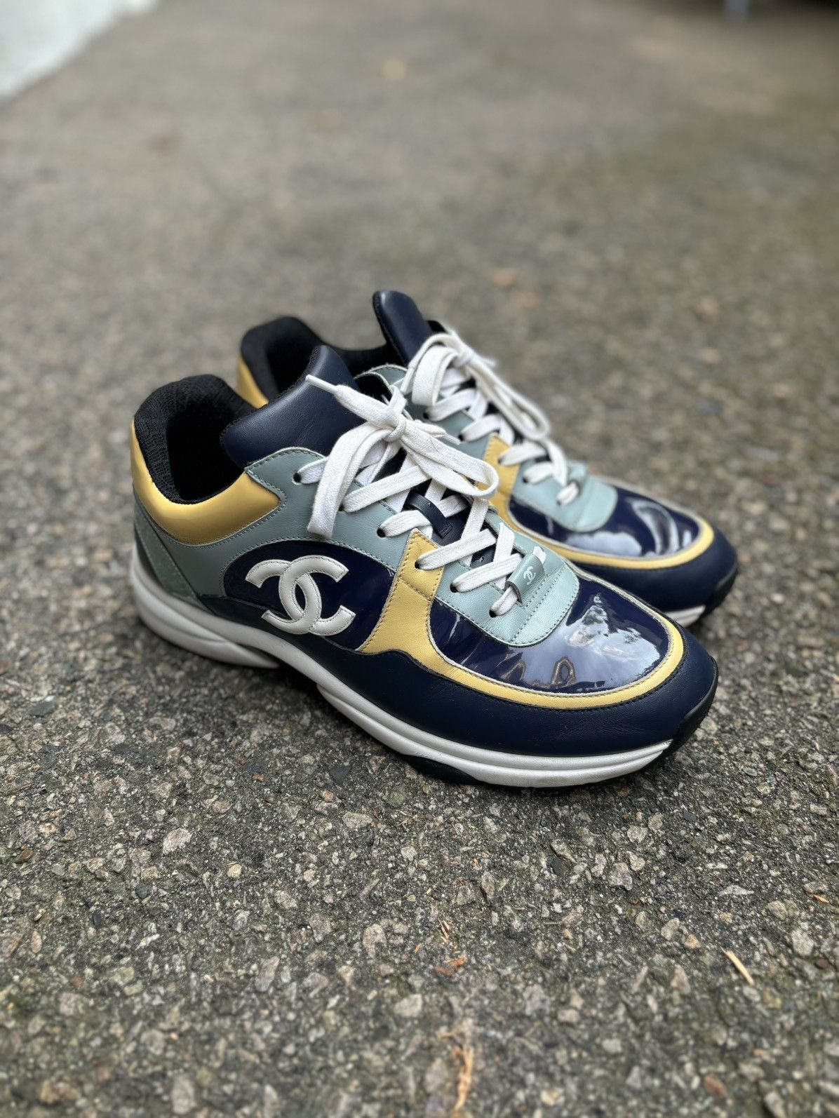 Chanel Navy and White CC Runners | Grailed