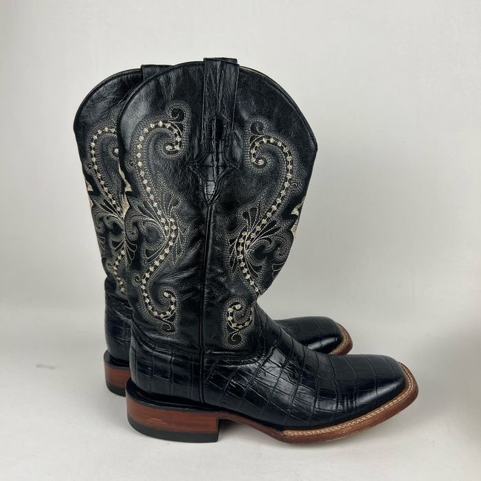 Vintage Ferrini Boots Western Square Toe Alligator Print Black | Grailed