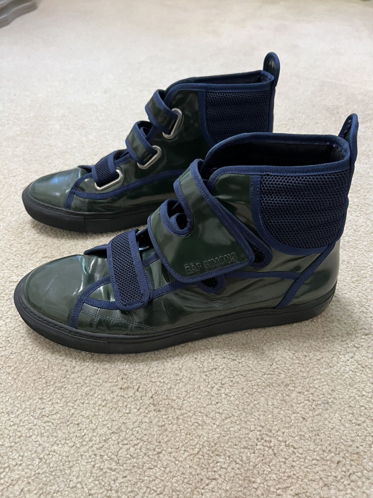 Raf Simons Patent Velcro High Top Sneakers - Dark Green | Grailed