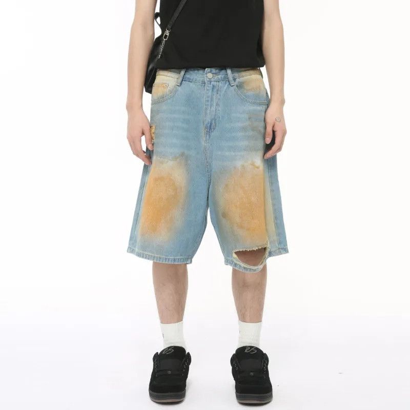 Distressed Denim × Streetwear × Vintage Desert Mud Wash Contrast Frayed ...