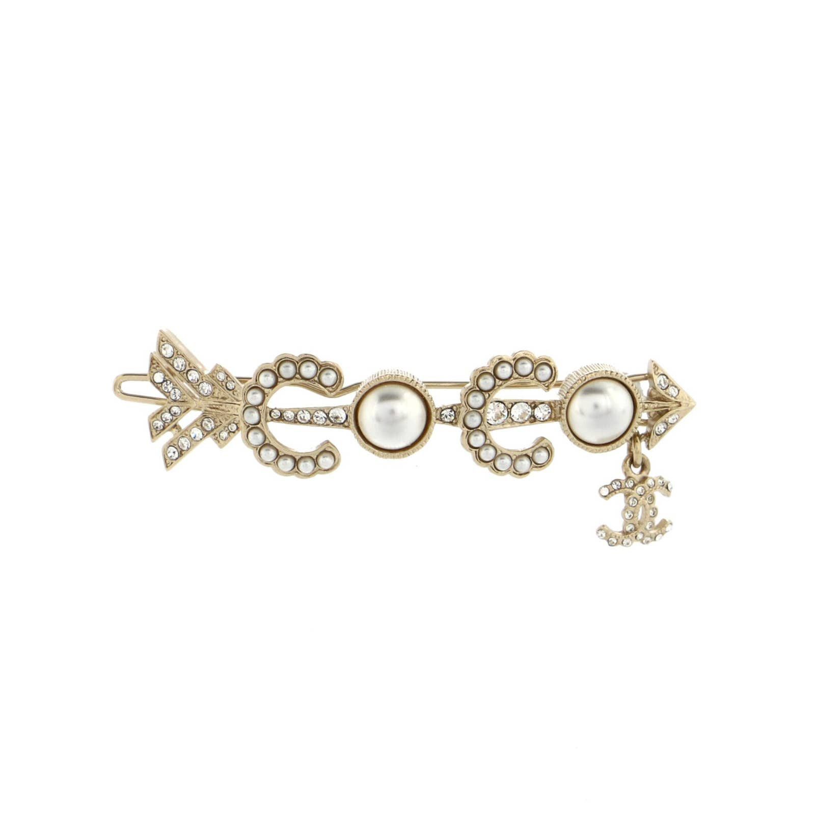 Chanel Coco Arrow Barrette Metal with Faux Pearls and Crystals | Grailed