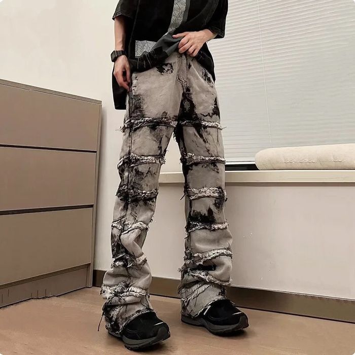 Designer Tie Dye Cyber Y2K Baggy Stacked Jeans | Grailed