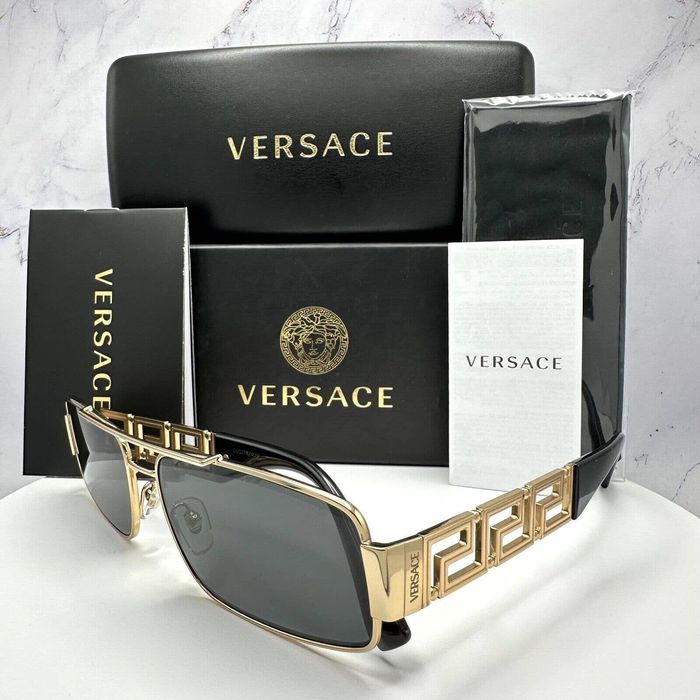 Versace Versace Sunglasses Black Gold Metal Greca Logo Rectangular | Grailed