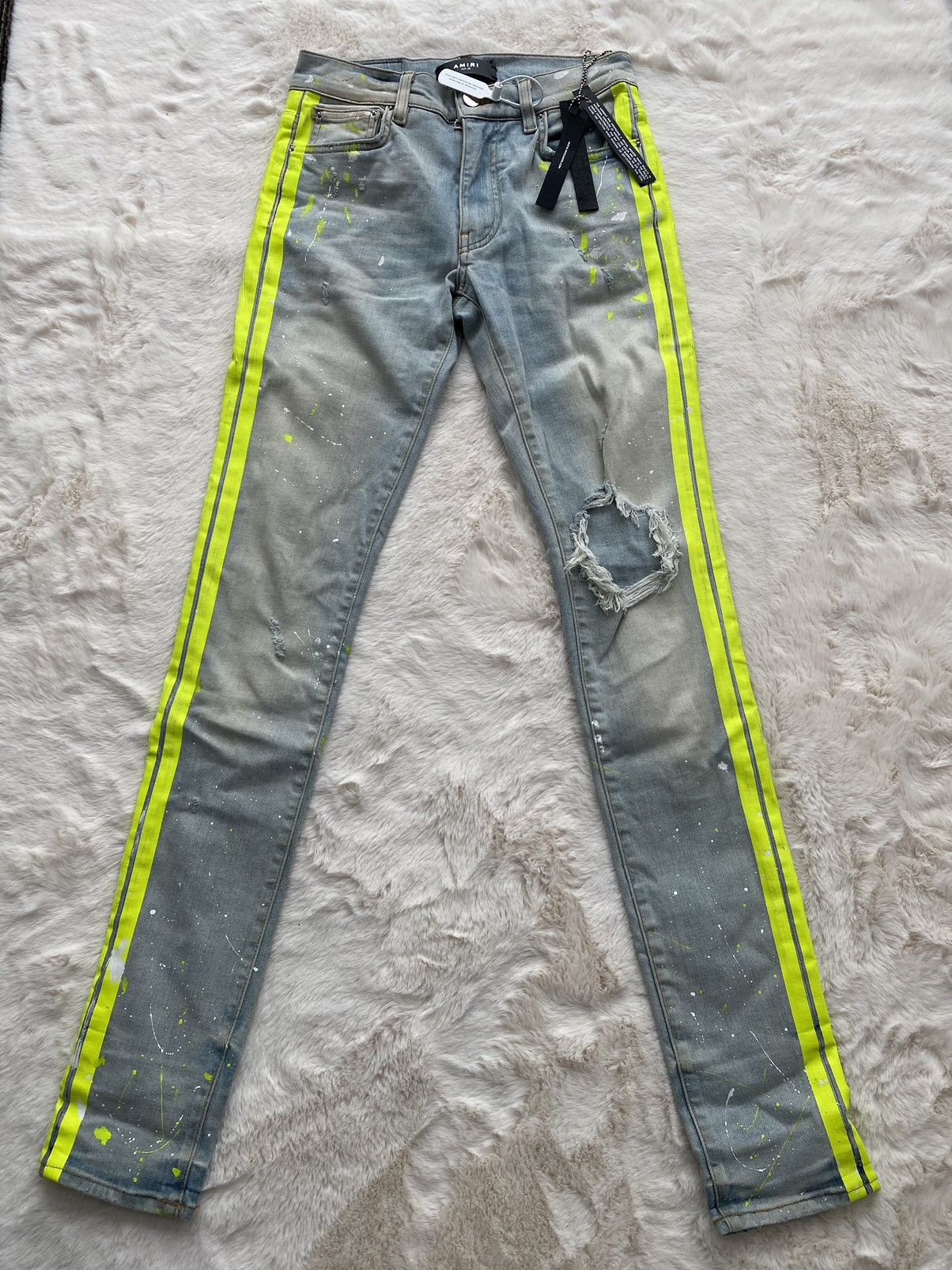 Amiri Amiri Indigo Paint Splatter Track Jeans | Grailed