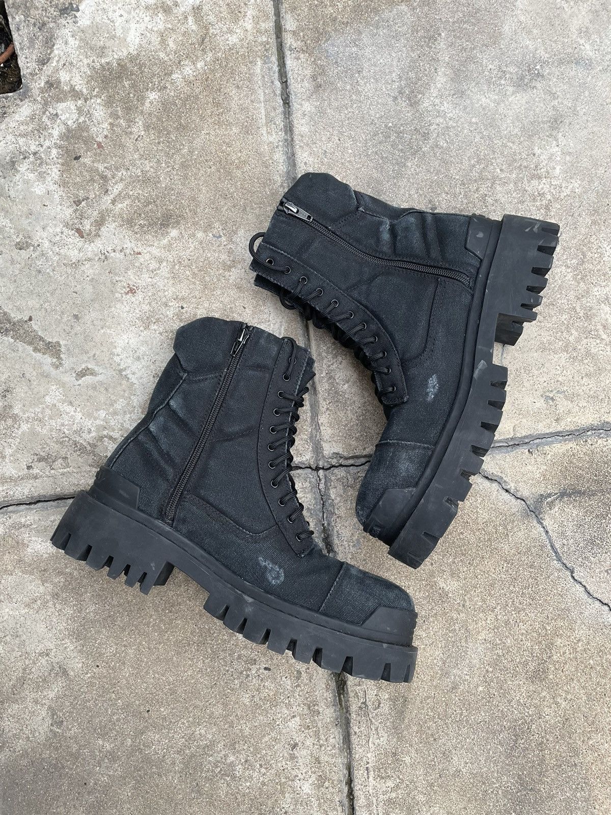 Balenciaga Distressed Canvas Strike Boots | Grailed