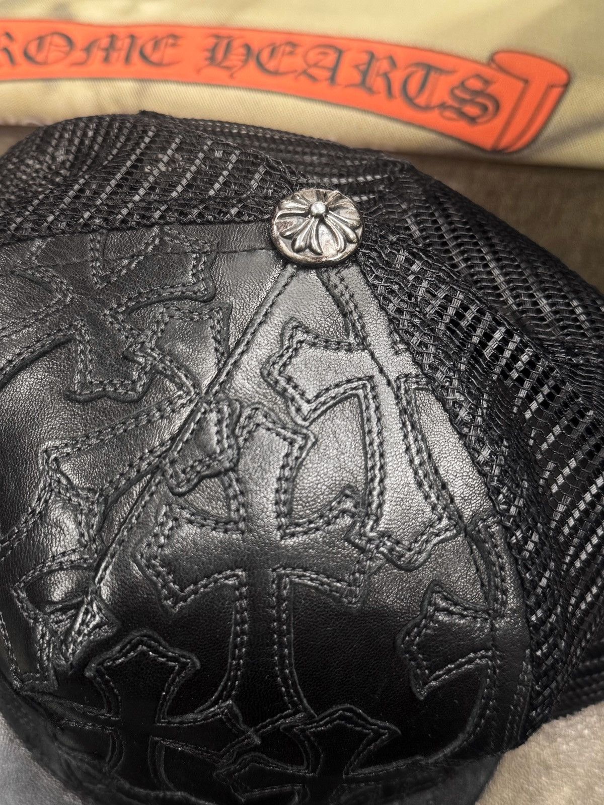 Chrome Hearts Chrome Hearts ‘Cemetery’ Leather Cross Patch Trucker Hat | Grailed
