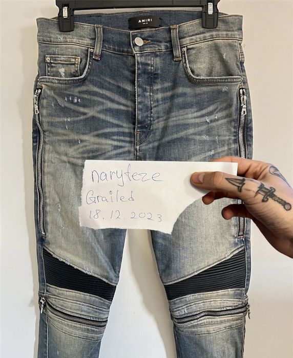 Amiri Amiri mx 1 jeans indigo blue moto biker zipper jeans | Grailed