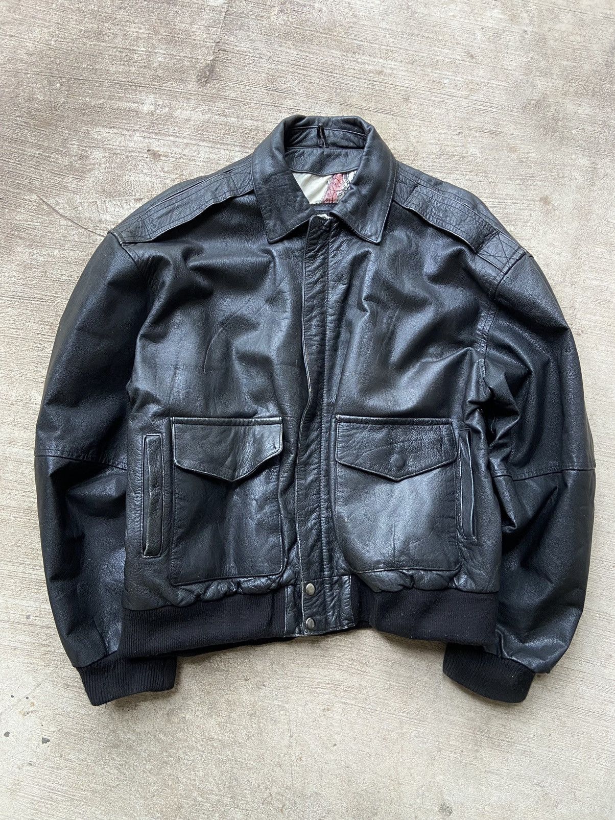 Vintage Vintage First Genuine Leather Black Leather Flight Jacket | Grailed