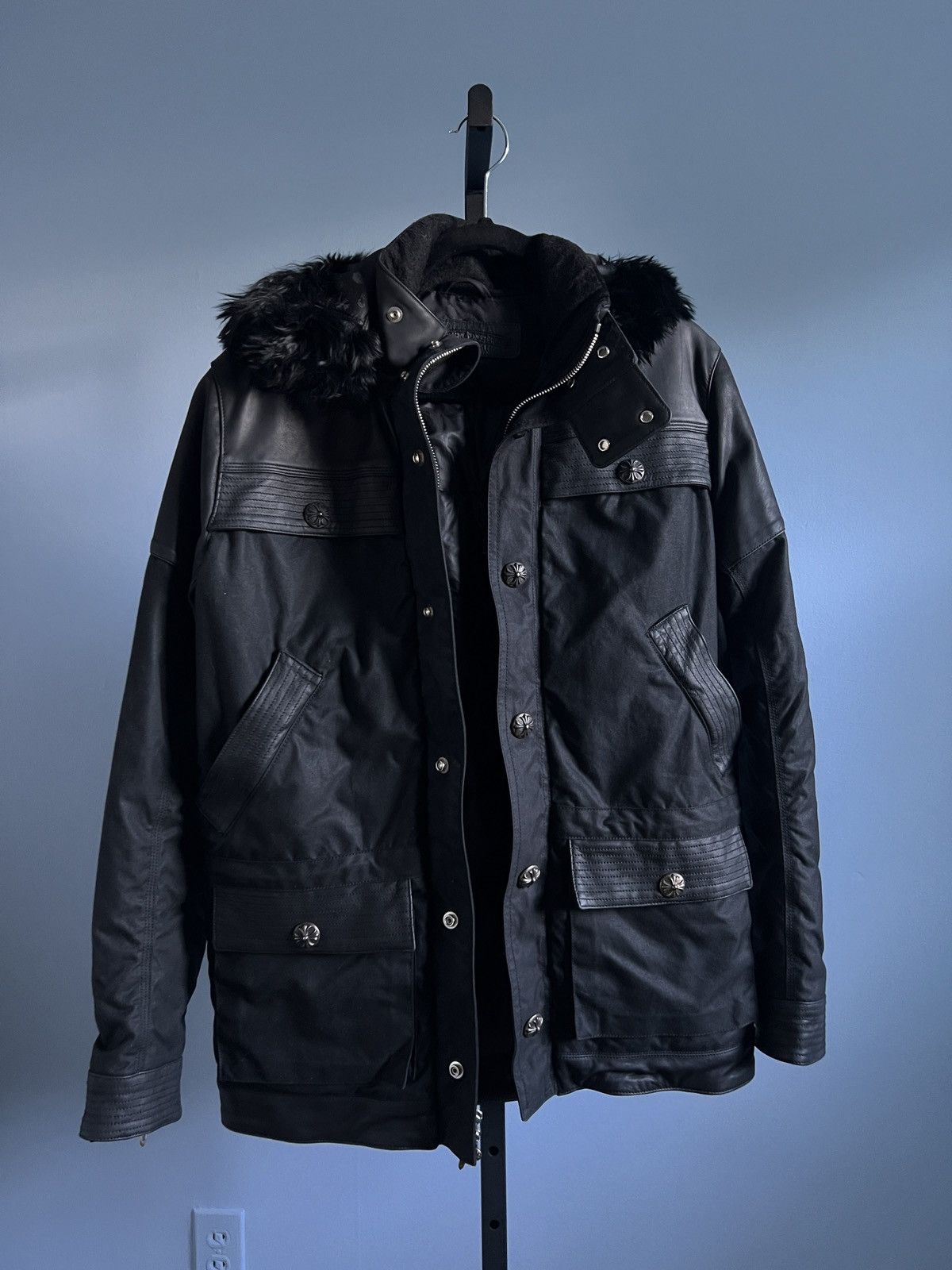 Chrome Hearts Chrome Hearts Cherry Bomb Hooded Leather Down Parka ...