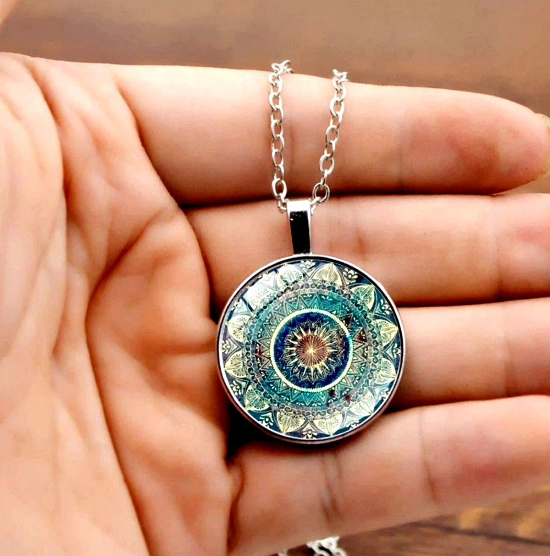 Custom Stunning Ancient Mandala Handmade Art Print Silver Necklace ...