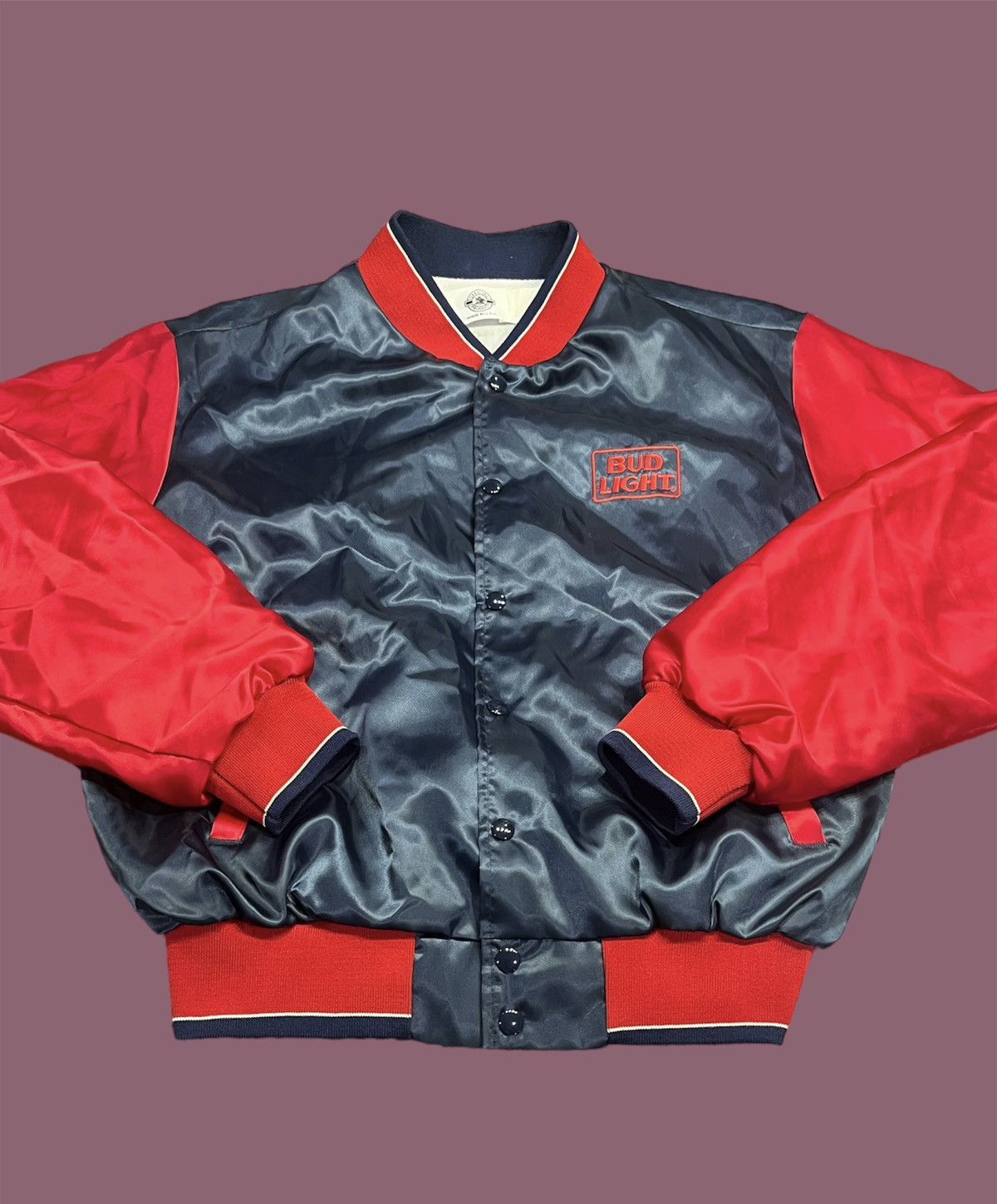 Made In Usa × Streetwear × Vintage Vintage 80’s Bud Light Anheuser Busch Satin Bomber Jacket ...