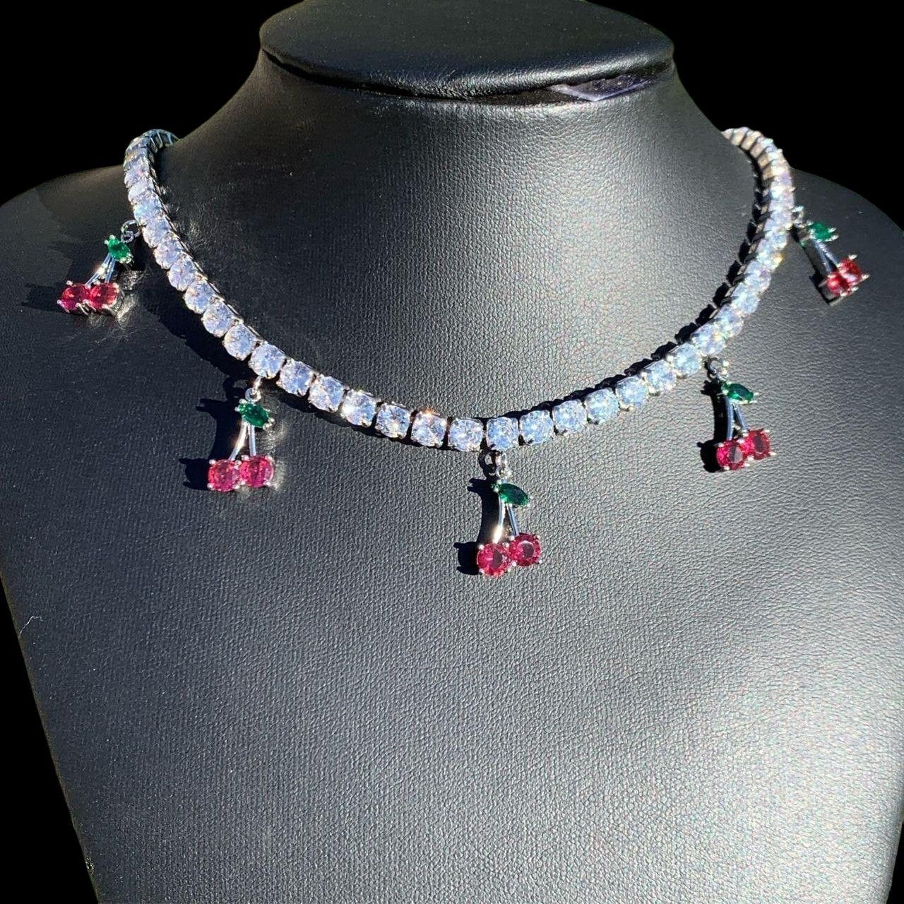 Cuban Link Chain Cherry Necklace Cherry Tennis Chain Cherry Chain White ...