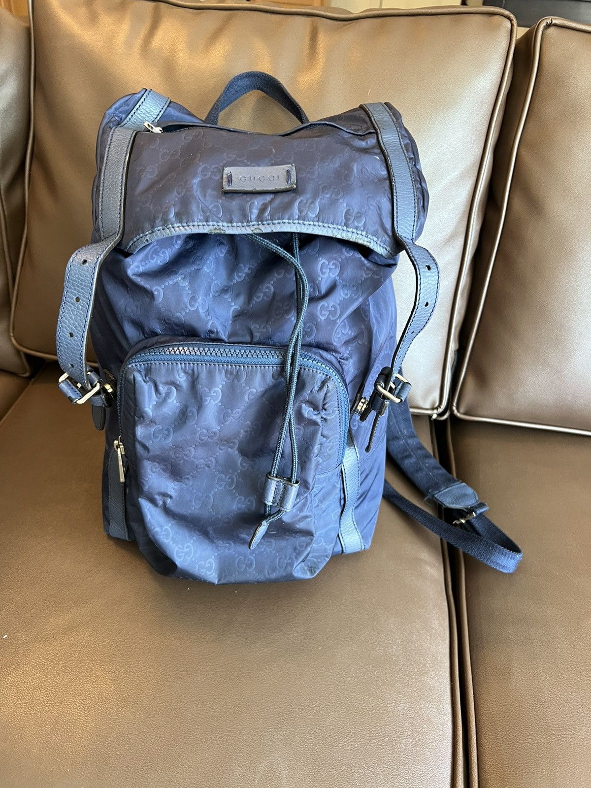 Gucci FINAL DROP Navy blue nylon Gucci guccissima backpack | Grailed