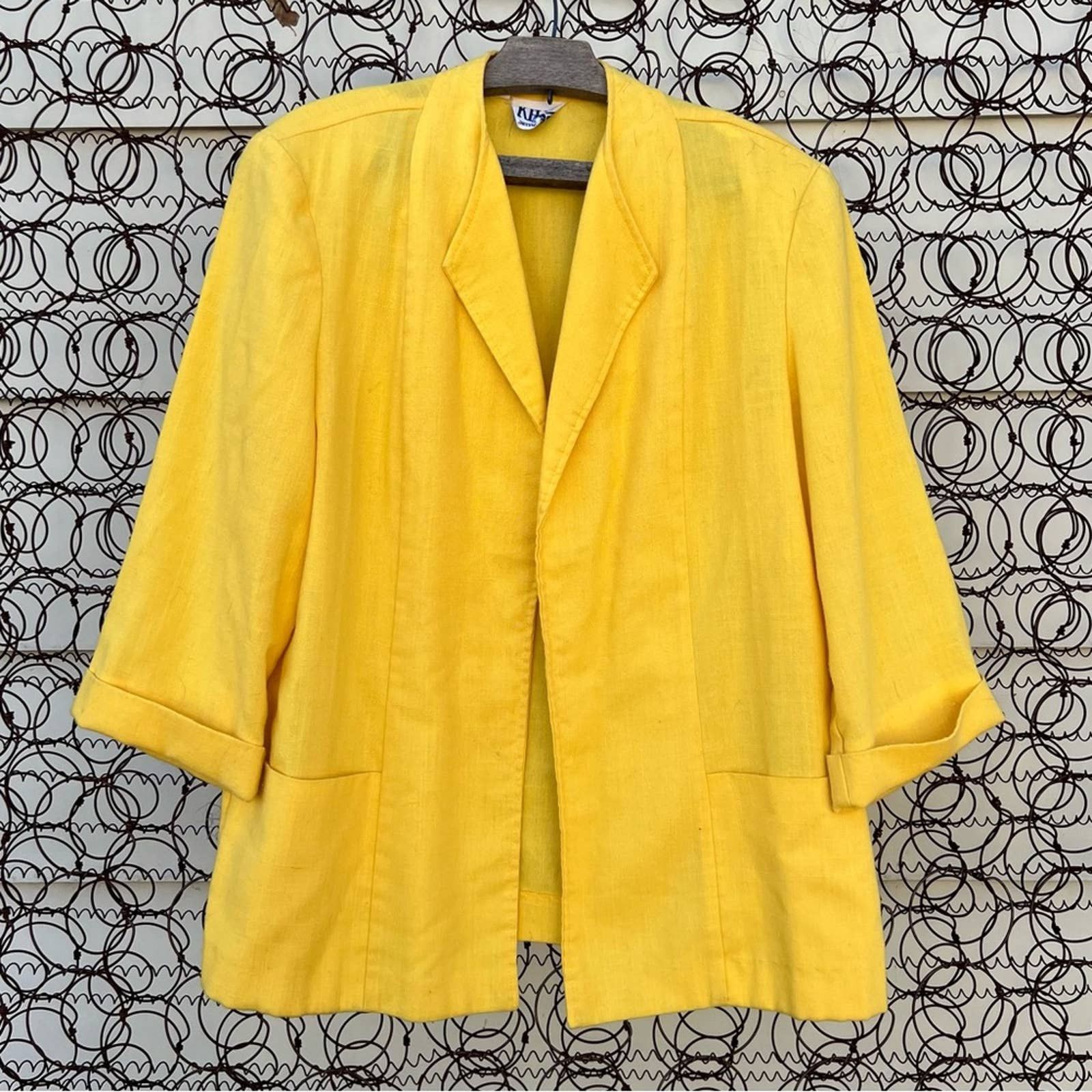 Vintage Vintage rough woven yellow open front boxy oversized blazer ...