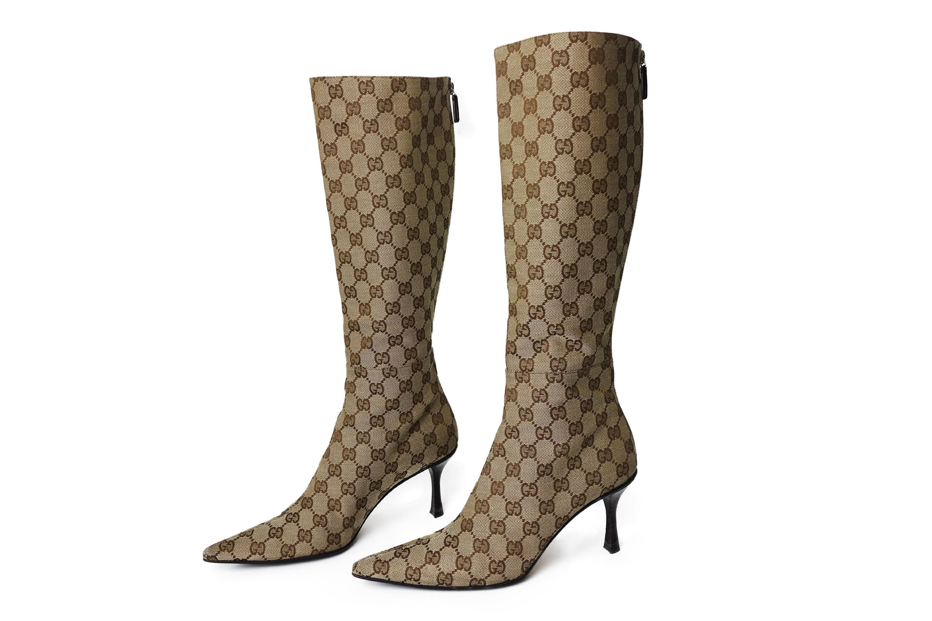 Gucci Gucci Vintage Monogram Canvas Heels Boots Beige by Tom Ford | Grailed