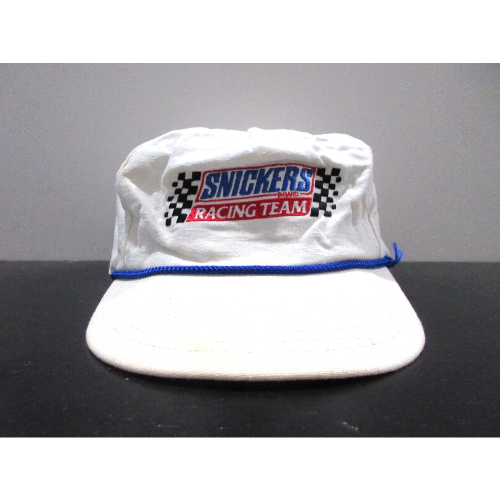 Kickers VINTAGE Snickers Hat Cap Snap Back White Blue Racing Candy Bar ...