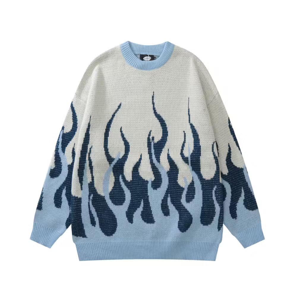 Coloured Cable Knit Sweater Fire Flame Graphic Knit Sweater | Grailed