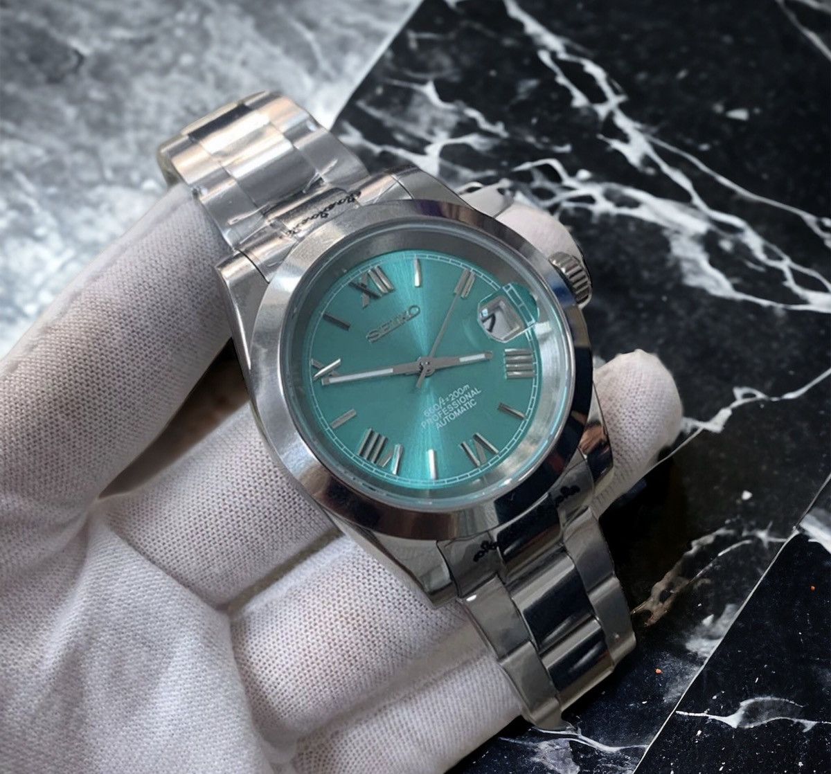 Seiko Seiko Mod Datejust Green Roman Dial Smooth Bezel Watch | Grailed