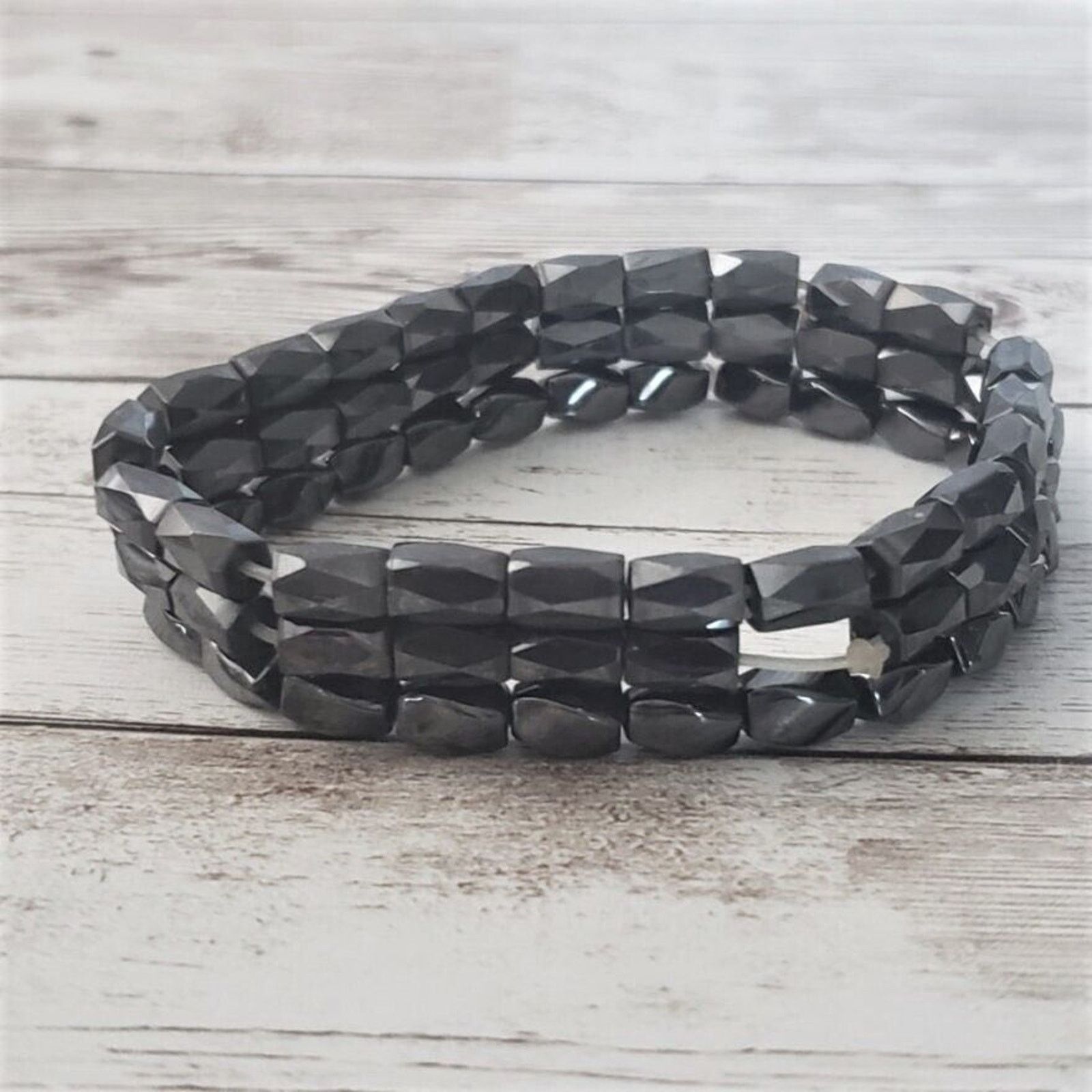 Other Magnetic Dark Gray Metallic - 3 Row Beaded Stretch Bracelet | Grailed