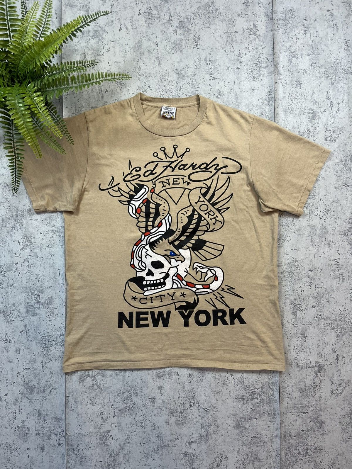 Ed Hardy × Streetwear × Vintage 90’s ED HARDY RARE SKULL NYC SPELLOUT ...