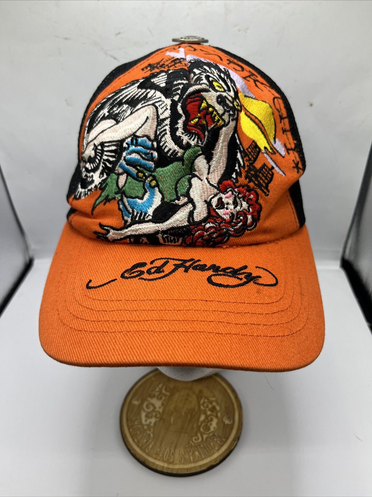 Vintage Ed Hardy Snapback Hat King Kong Theme NYC Orange And Black ...