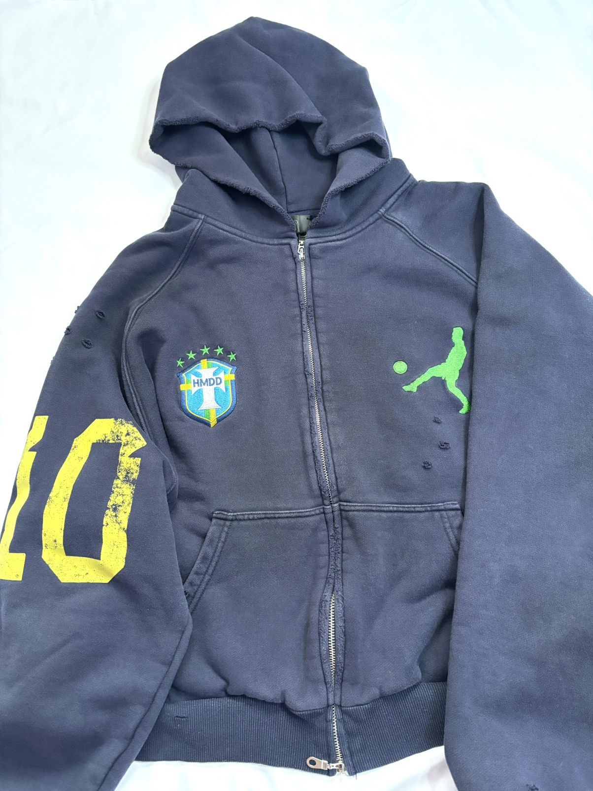 HMDD × Happy Memories Don't Die HMDD Distressed Brazil Zip-Up Hoodie ...