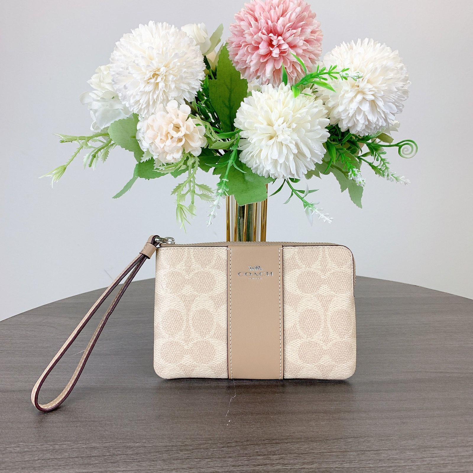 Coach Coach CW854 Corner Zip Wristlet Signature Canvas Stripe | Grailed