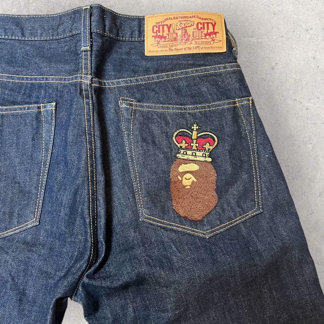 Bape 2011 Bape Crown Denim Shorts Royal King Ape Face Nigo Logo | Grailed