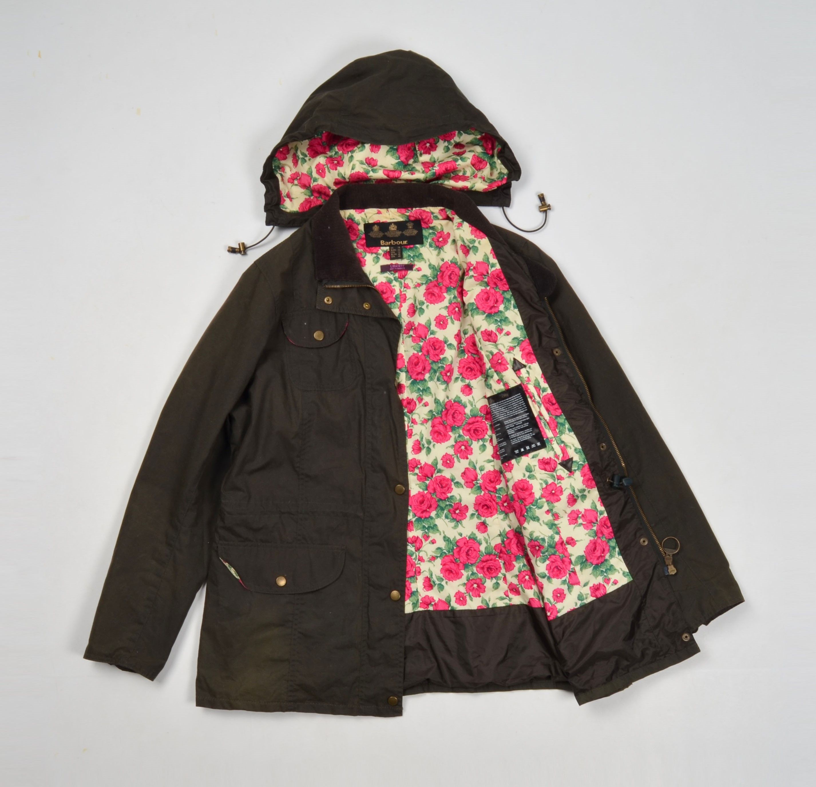 Barbour × Vintage Barbour Green Waxed Sapper Hooded Jacket with Floral ...