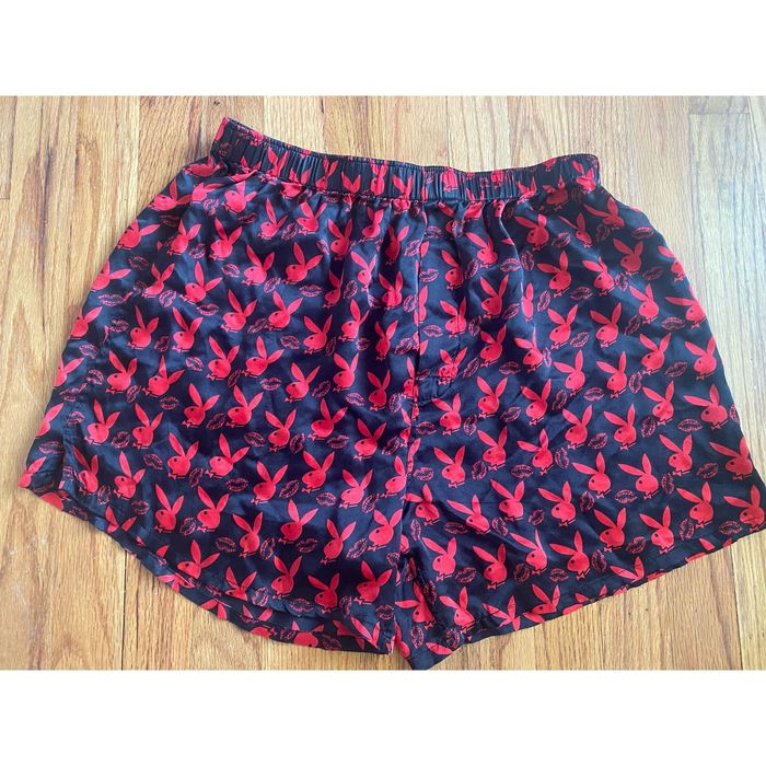 Playboy Black red bunny 100% silk vintage Playboy boxers button L | Grailed