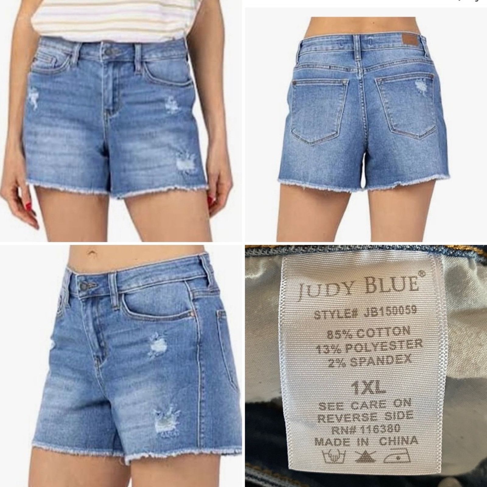 Judy Blue Judy Blue Frayed Hem Tummy Control Denim Jean Short 1X | Grailed