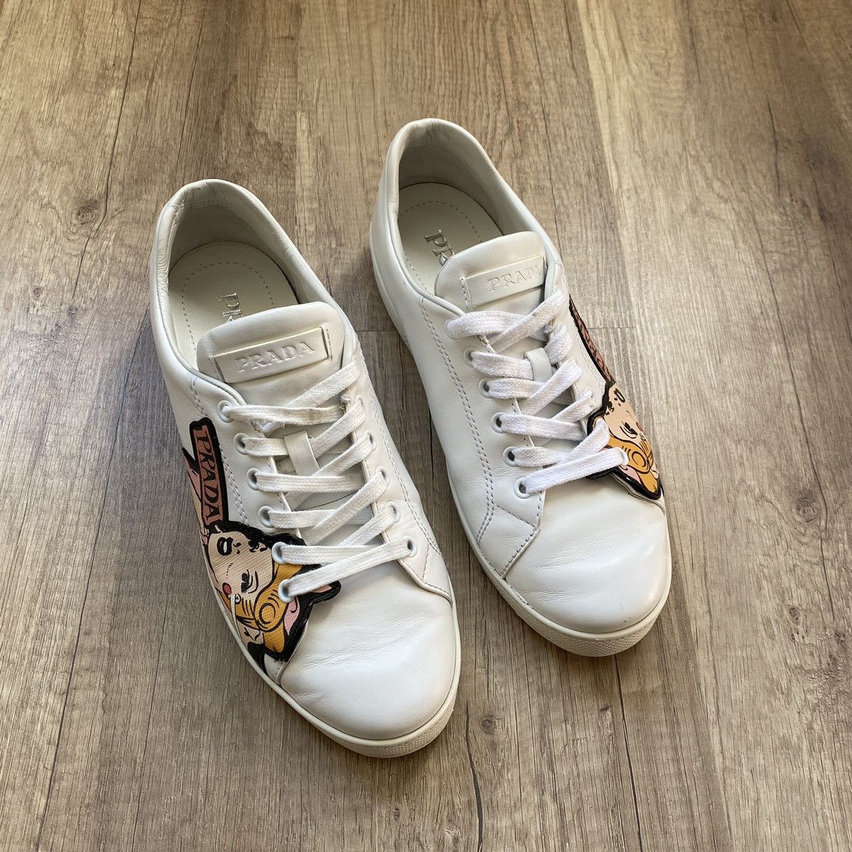 Prada Prada White Leather Sneakers Trainers With Cartoon Logo Grailed