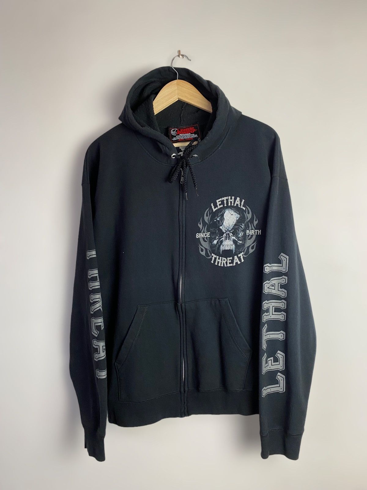 Vintage Japanese Vintage Moto Goth Skull Lethal Threat Zip Hoodie | Grailed