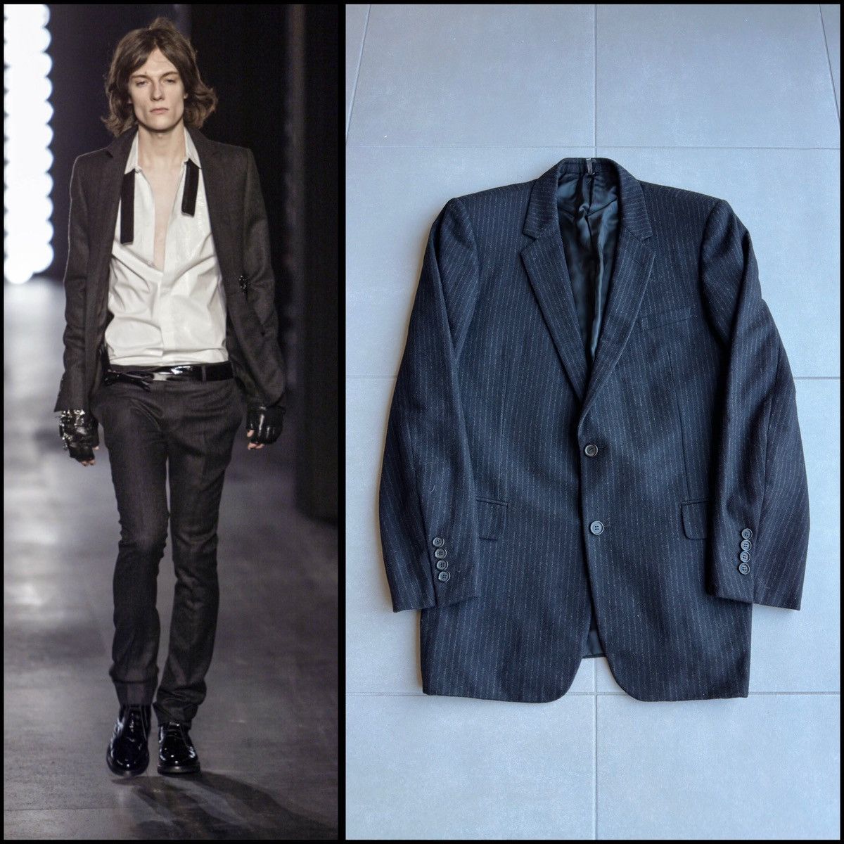 Dior × Hedi Slimane Dior Homme AW03 “luster ” notched lapel pinstripe ...